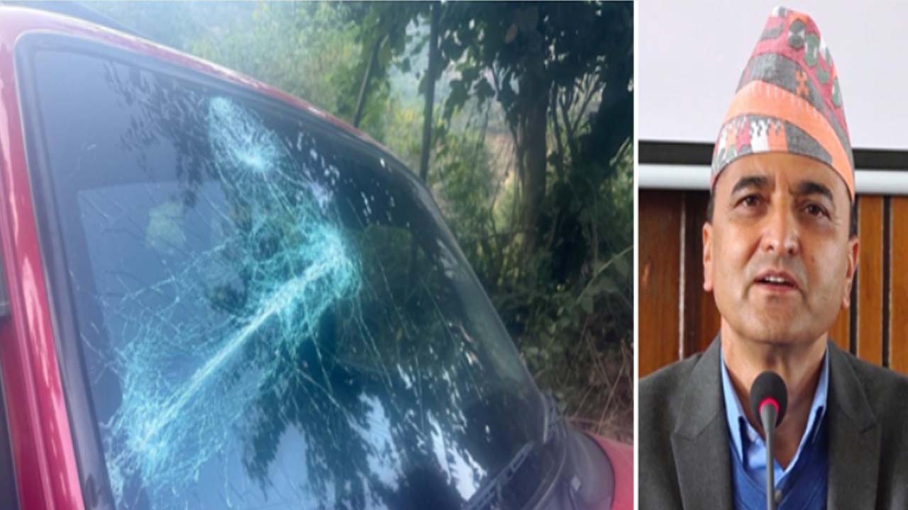 एमाले सचिव योगेश भट्टराई चढेको गाडीमा आक्रमण, सिसा फुट्यो
